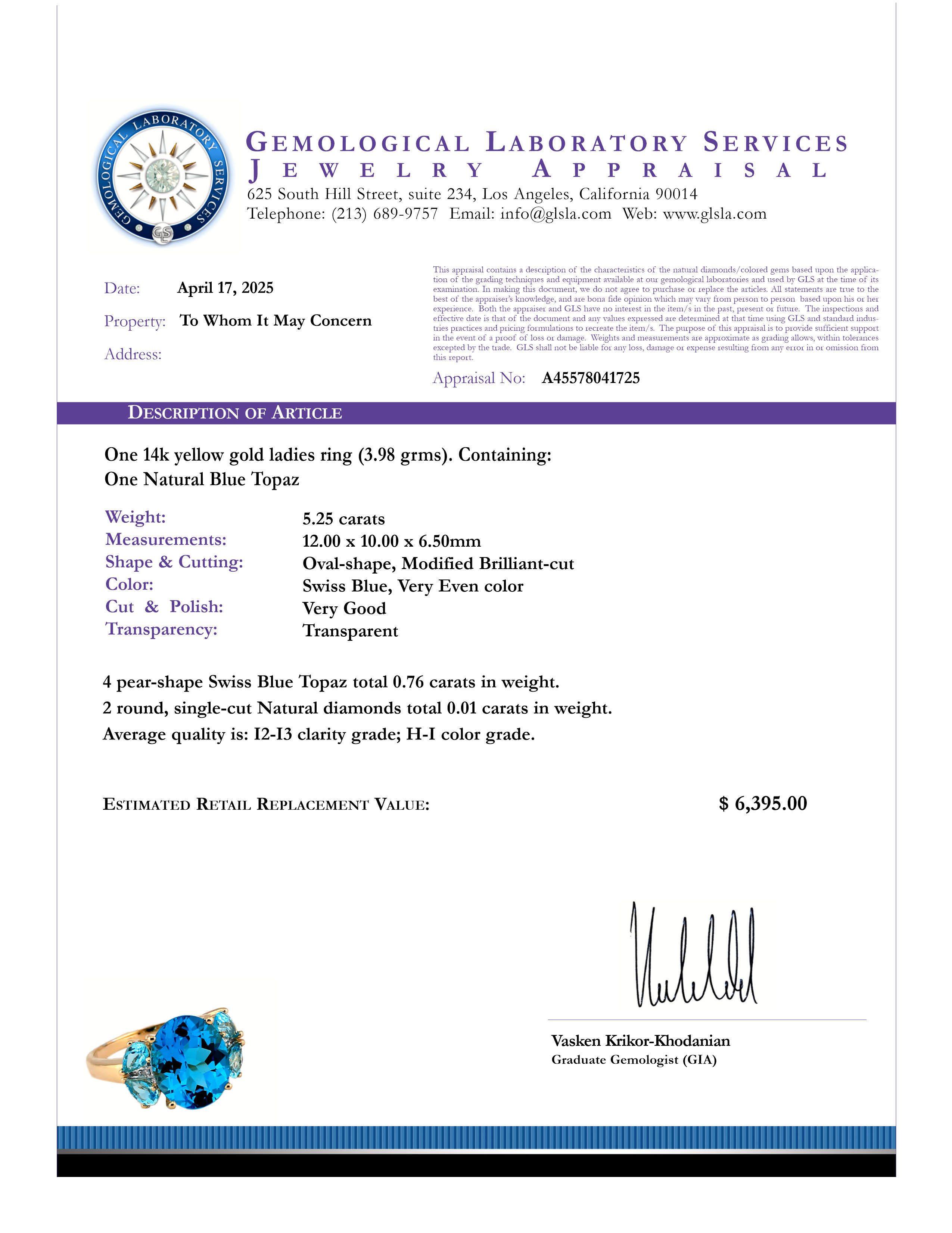 Bid4Assets.com > Auction Detail > (1258746) $6,395 Value! 6.02 Ctw GLS ...